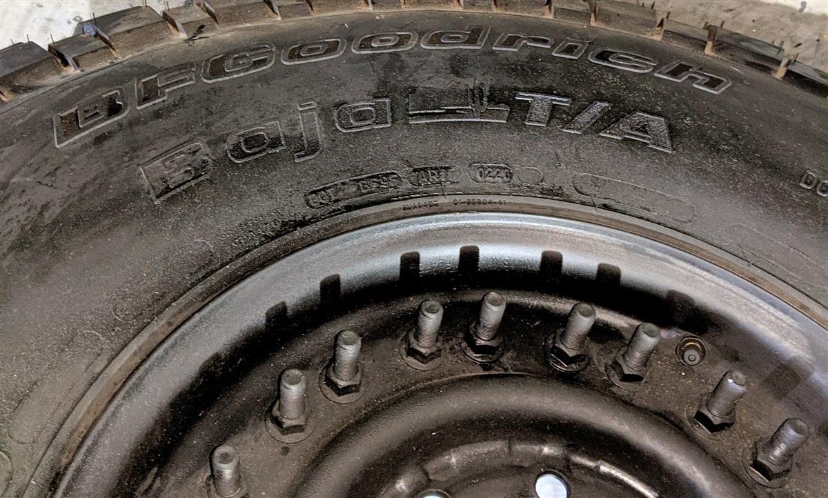 BF Goodrich Baja T/A 37X12.50R16.5LT Radial Tire Mounted on 24 Bolt Rim 100% Tread HMMWV